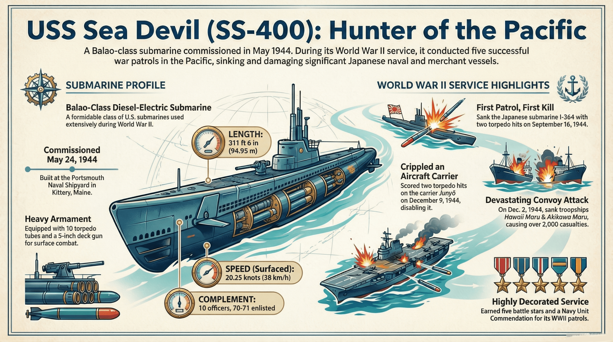 Sea Devil Sinks SS Hawaii Maru – Patrol Reports